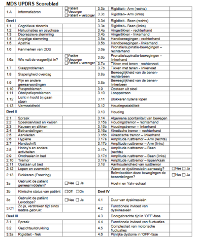 Unified Parkinson Disease Rating Scale (UPDRS) – Bewegingsstoornissen ...